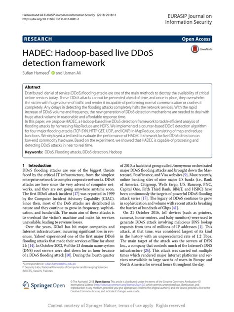 Hadec Hadoop Based Live Ddos Detection Framework Research Open Access