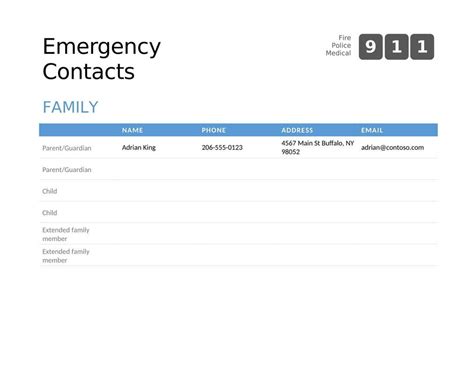 Emergency Contact List Template In Word Docx File Download