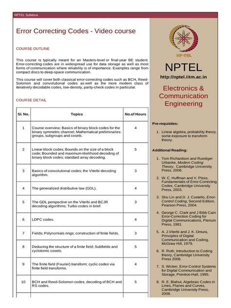 Syllabus Pdf Pdf Forward Error Correction Error Detection And Correction