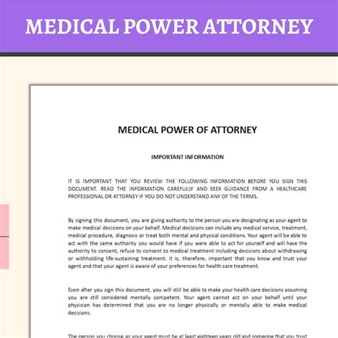 Legal Power Of Attorney Template Etsy