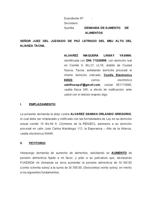 Demanda Linsay Alvar Recuperado Automáticamente Pdf Demanda Judicial Pensión Alimenticia