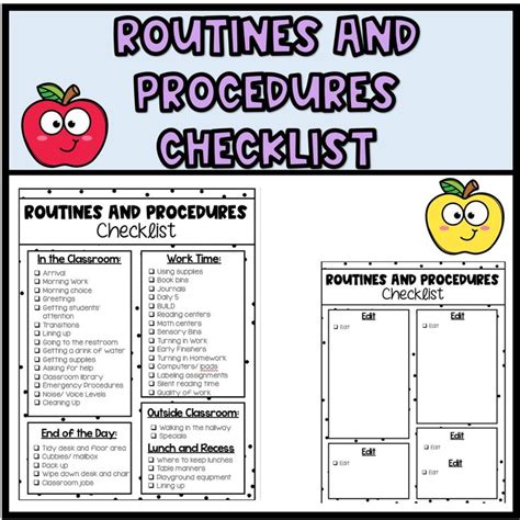 Classroom Routines And Procedures Checklist Editable
