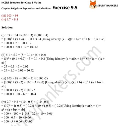Ncert Solutions For Class 8 Maths Ch 9 Algebraic Expressions And Identities Exercise 9 5