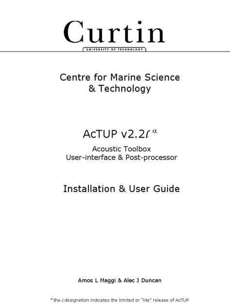 Acoustic Toolbox User Interface And Post Processor Installation And
