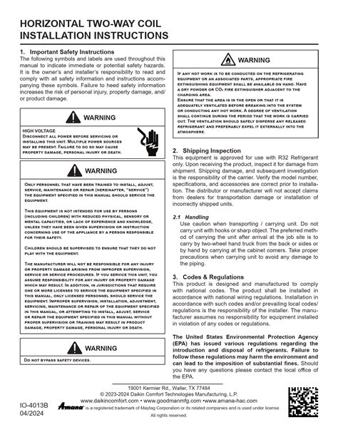 Horizontal Two Way Coil Installation Instructions For Amanagoodman