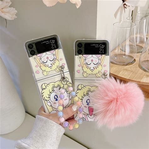 Samsung Galaxy Z Flip 3 4 Case Cute Sailor Moon Hairball Bracelet Phone Cases For Samsung Galaxy