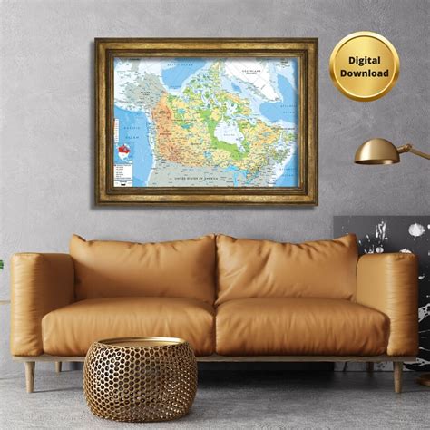 Detailed Canada Political Map Printable Poster Set Of 3 Topography And Roads Bonus Ideal For