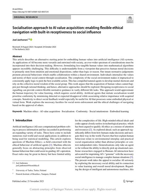 Pdf Socialisation Approach To Ai Value Acquisition Enabling Flexible