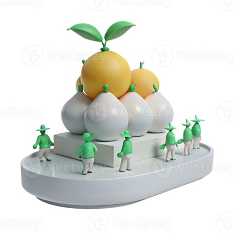 3d Render Of Tiny Figures Admiring Stacked Fruit 51324848 Png