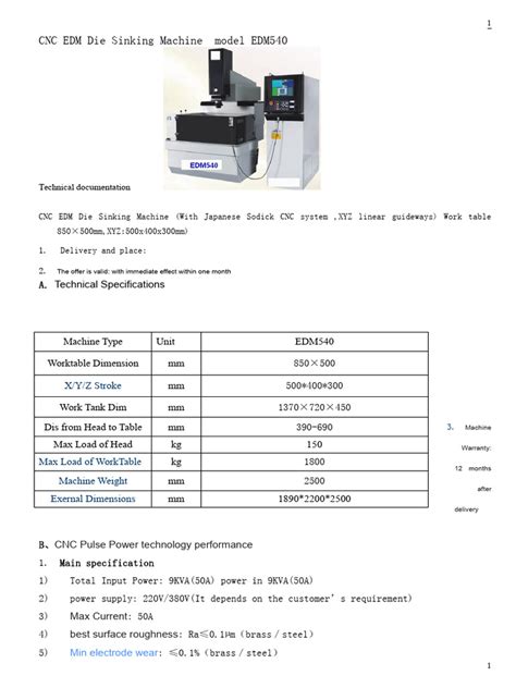 Specification Of Cnc Edm Die Sinking Edm540 Download Free Pdf Numerical Control Secondary