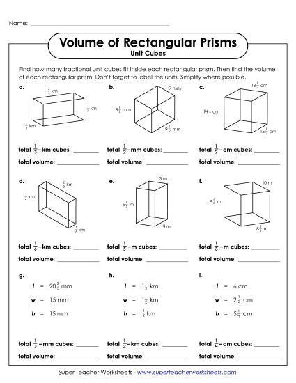 Volume Of Rectangular Prisms Unit Cubes Printable Geometry Fractions
