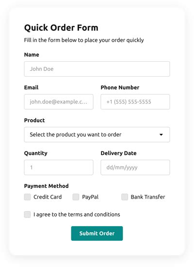 Create Order Forms Template For Bootstrap [free Plugin]