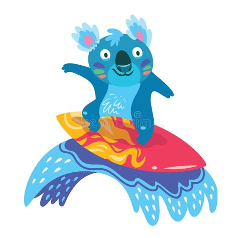 Koala Surfer Riding A Wave Cool Vector Character Stock Illustration