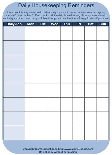 Free Daily Housekeeping Reminders Worksheet Simplify Your Chores