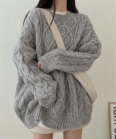 [빅사이즈] 꽈배기 벌집 라운드 박시 루즈 롱니트 4color 에이블리