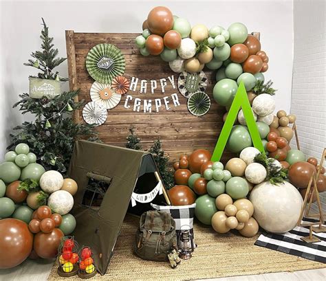 Camping Balloon Garland Arch Kit Sage Green Brown Camouflage Balloons