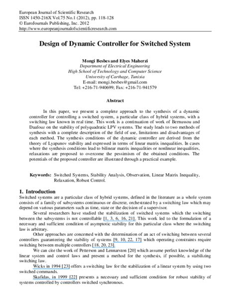 Pdf Design Of Dynamic Controller For Switched System