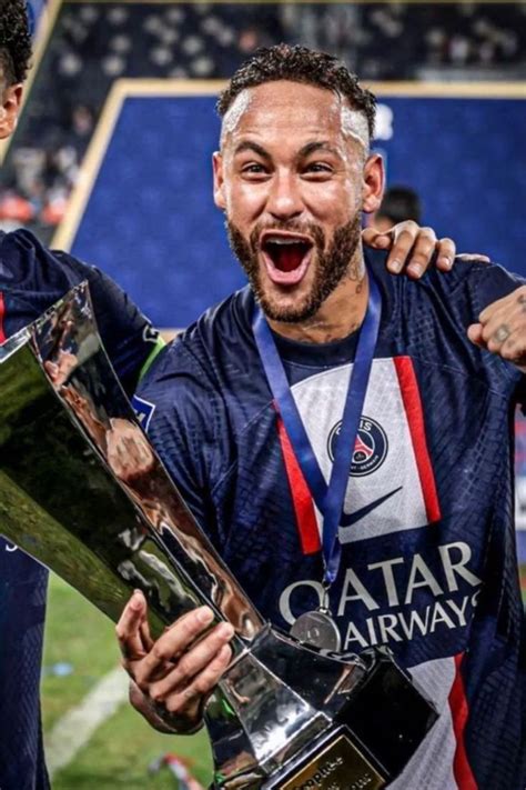 Photo Of The Neymar Jr Winning The Trophy At Psg Calcio