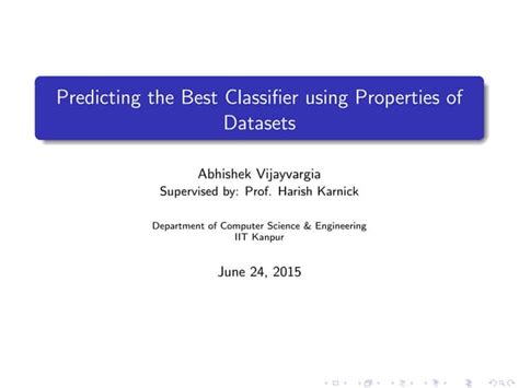 predicting best classifier using properties of data sets pdf
