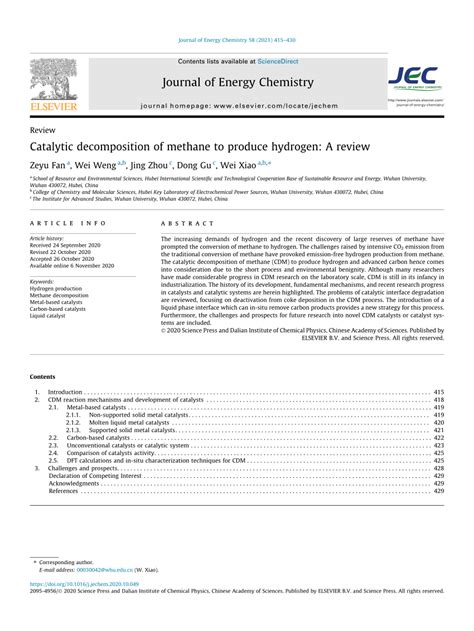 Pdf Catalytic Decomposition Of Methane To Produce Hydrogen A Review