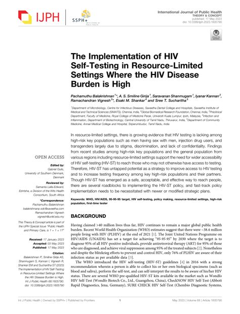 Pdf The Implementation Of Hiv Self Testing In Resource Limited