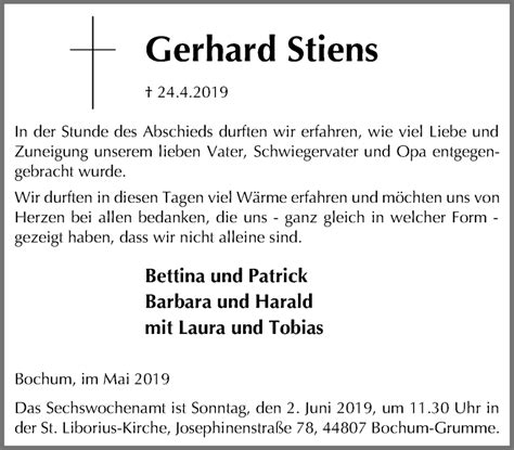 Traueranzeigen Von Gerhard Stiens Trauer In Nrwde