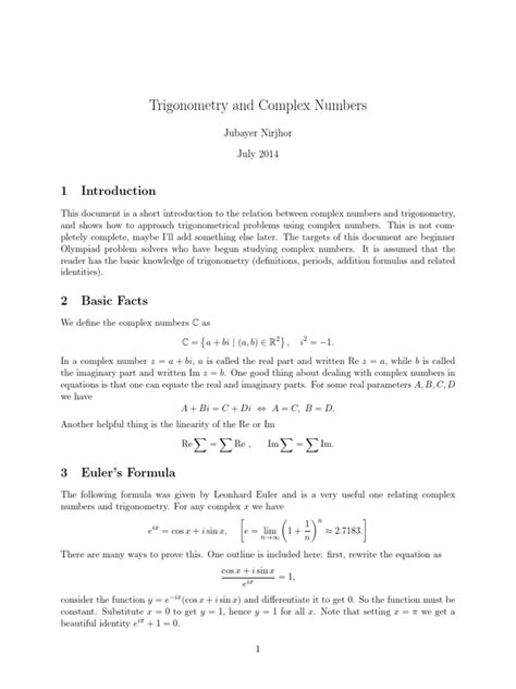 Trig And Complex Numbers For Olympiads Pdf Trigonometric Functions