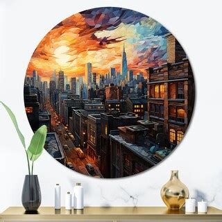 Designart Surrealism City Ii Abstract Realism Metal Circle Art Print