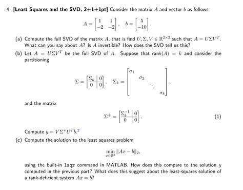 Solved Least Squares And The SVD Pt Consider The Chegg