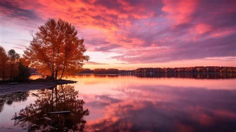 Orange Autumn Pink Premium Ai Generated Image