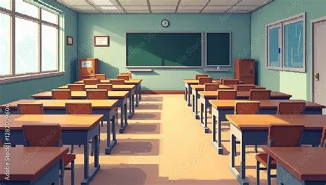 Empty Pixel Art Classroom Background Illustration Organized School