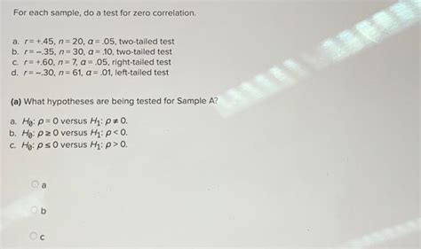 Solved For Each Sample Do A Test For Zero Correlation A