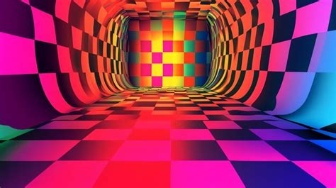 Abstract Checkered Pattern With Wavy Lines In Orange Red Blue And Cream