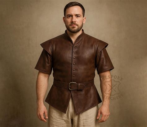 Medieval Leather Tunic For Men Custom Short Sleeve Larp Vest