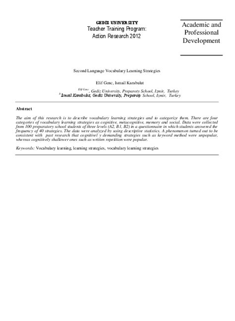 Doc Second Language Vocabulary Learning Strategies