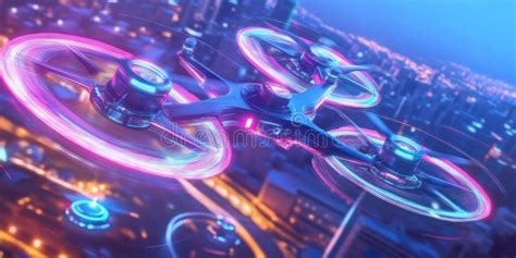 A Futuristic Ai Powered Urban Air Mobility Network Featuring Glowing