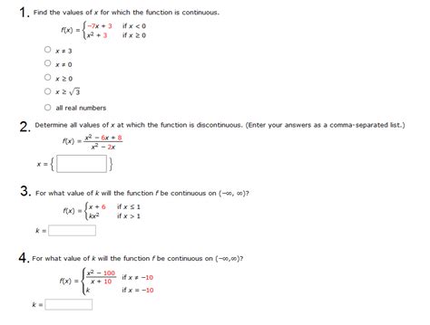 solved find the values of x for which the function is