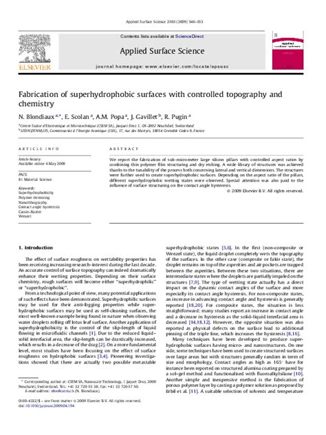 Pdf Fabrication Of Superhydrophobic Surfaces With Controlled Topography And Chemistry