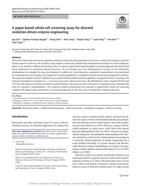 A Paper Based Whole Cell Screening Assay For Directed Evolution Driven Enzyme Engineering