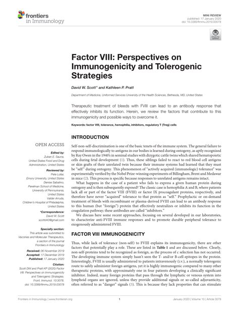 Pdf Factor Viii Perspectives On Immunogenicity And Tolerogenic