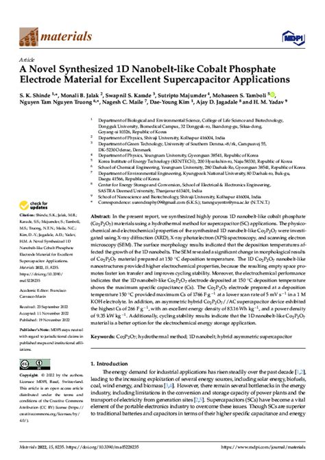 Pdf A Novel Synthesized 1d Nanobelt Like Cobalt Phosphate Electrode Material For Excellent