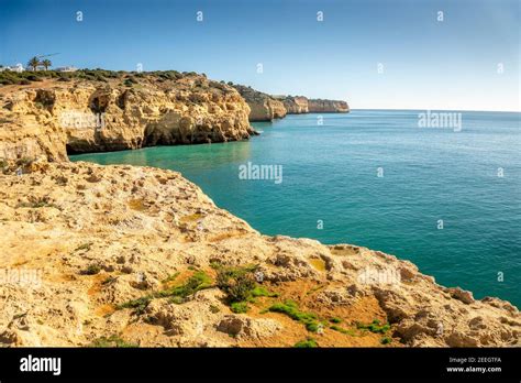 Beautiful Cliffs Of Algarve In Algar Seco Carvoeiro Portugal Stock