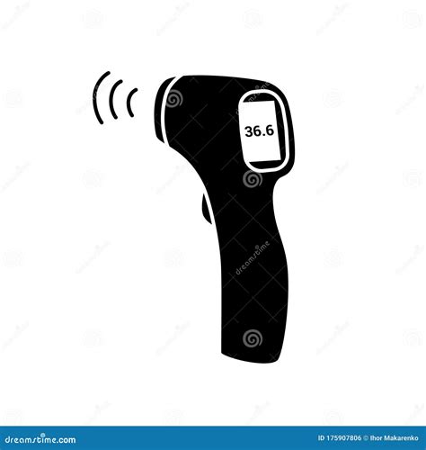Contactless Infrared Thermometer Black Icon In Flat Style Isolated On White Background Stock