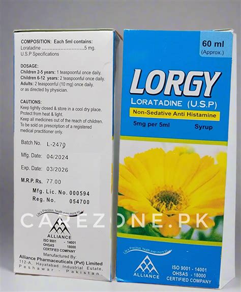 Lorgy Syrup 60ml Loratadine Antihistamine Carezonepkone Stop