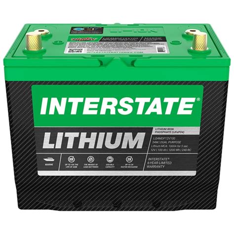 Interstate Batteries 12v 100ah Group 24m Lithium Marine Dual Purpose Dc