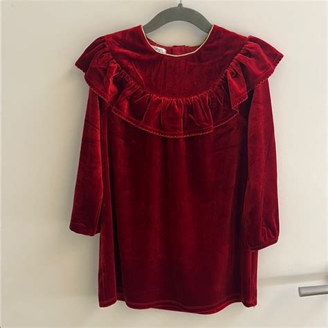 Mud Pie Dresses Mudpie Velvet Red Dress With Ruffle Collar And Gold