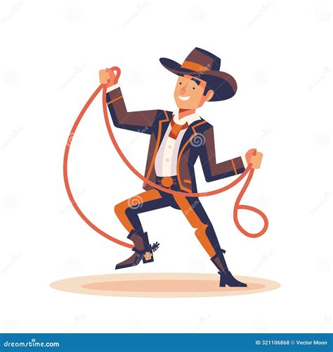 Cheerful Cowboy Dancing Lasso Dressed Western Costume Performing