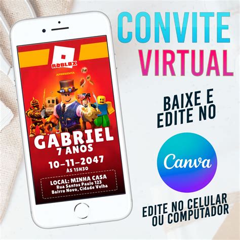 Roblox Convite Editável No Canva Convite Virtual Roblox Convite Virt Festália Design