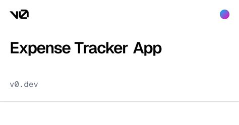 Expense Tracker App V0 By Vercel