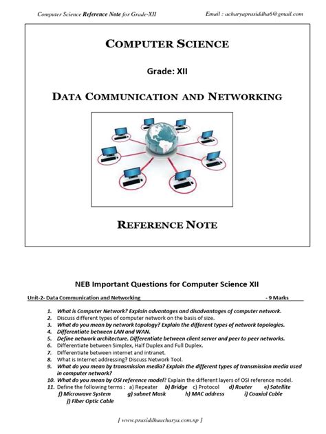 Neb Class 12 Computer Data Communication And Networking Notes